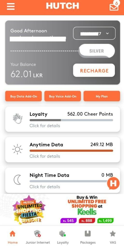 Hutch balance code For Check Credit & Data Usage